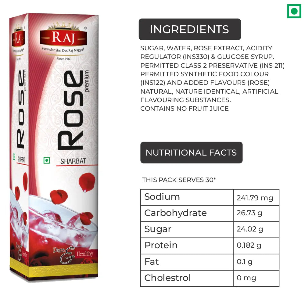 RAJ ROSE SHARBAT 750 ML (PACK OF 1) – Raj Jeera